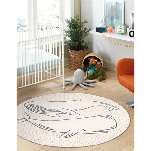 Unique Loom Whimsy Kids Collection Area Rug - Whales (7' 10" Round Gray ...