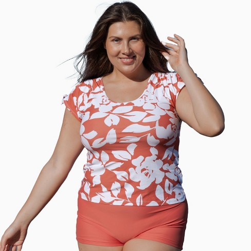 Calypsa Women's 2in1 Adjustable Sleeve Swim Top - Rusty Rose, 6x : Target