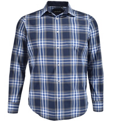 Falcon Bay Men's After Dark Cotton Rich Navy Blue Plaid Sport Shirt ...