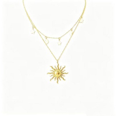 Cherie Code One Size Double Layer Sun Moon Star Shell Y Drop Lariat ...