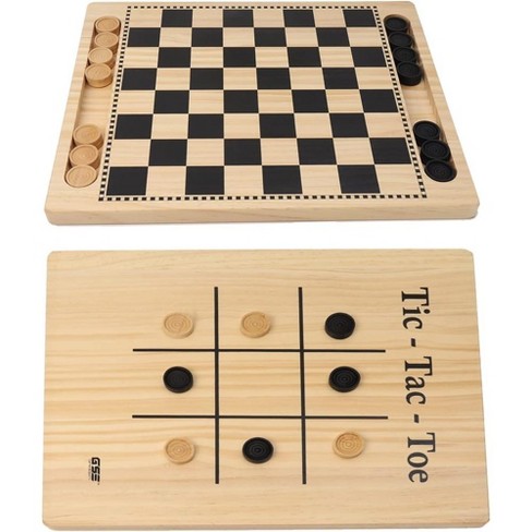 Gse 2-in-1 Reversible Natural Wood Checkers & Tic-tac-toe Board Game ...