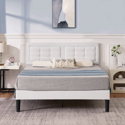 Vecelo White Upholstered Bed Wood And Metal Frame Full Platform Bed ...
