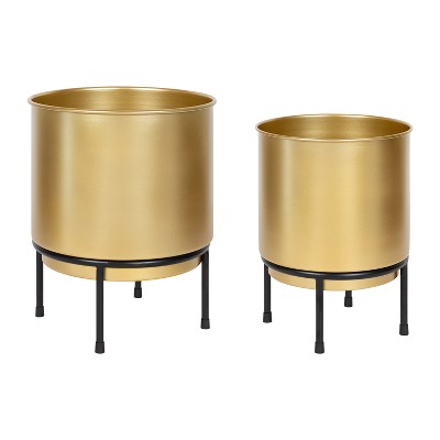 Kate And Laurel Paynter Round Metal Freestanding Planter, 2 Piece, Gold ...