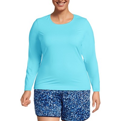 Lands' End Women's Plus Size Crew Neck Long Sleeve Rash Guard Upf 50 ...