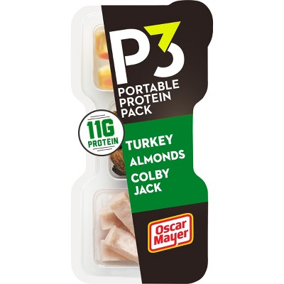 P3 Portable Protein Snack Pack With Turkey, Almonds & Colby Jack Cheese ...