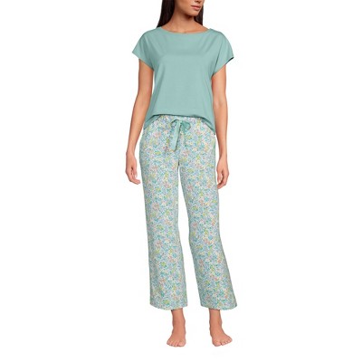 Lands' End Women's Knit 2 Piece Pajama Set - Dolman Cap Sleeve Tee And ...