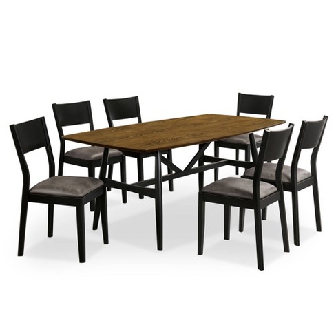 7pc Bernst Mid-century Modern Dining Table Set Antique Oak/black/gray ...