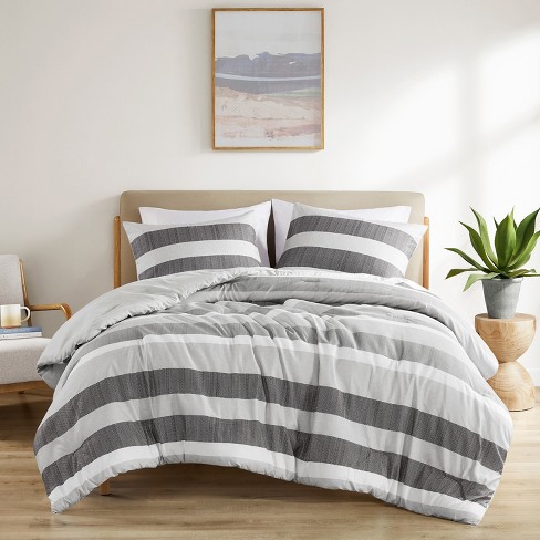 Lightweight Comforter Sets, Stripe Textured Print Comforter Bedding Set ...