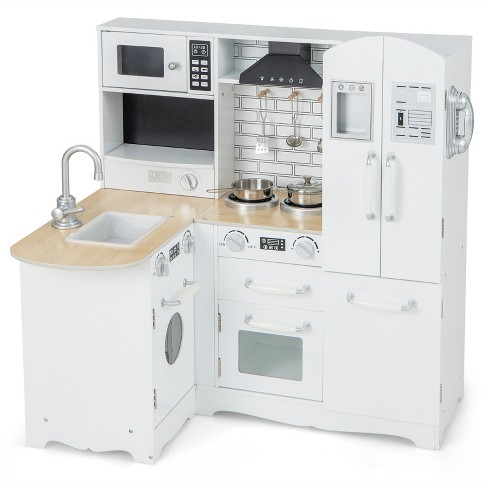 Costway Kid’s Corner Kitchen Playset Wooden Chef Play W/ Stove Utensils ...