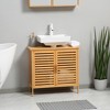 Kleankin Bamboo Under Sink Cabinet With 2 Slatted Doors, Freestanding ...