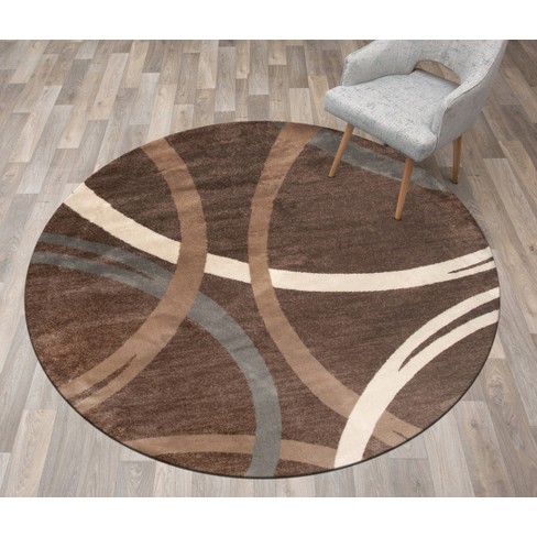 World Rug Gallery Contemporary Abstract Circles Design Brown 6'6" Round ...