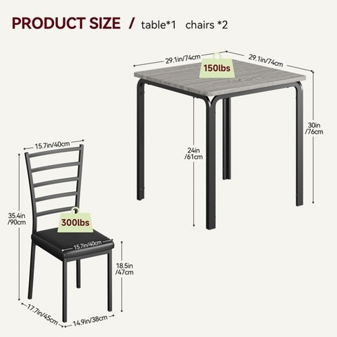 3-piece Room Kitchen Table And Pu Cushion Chair Small Space : Target
