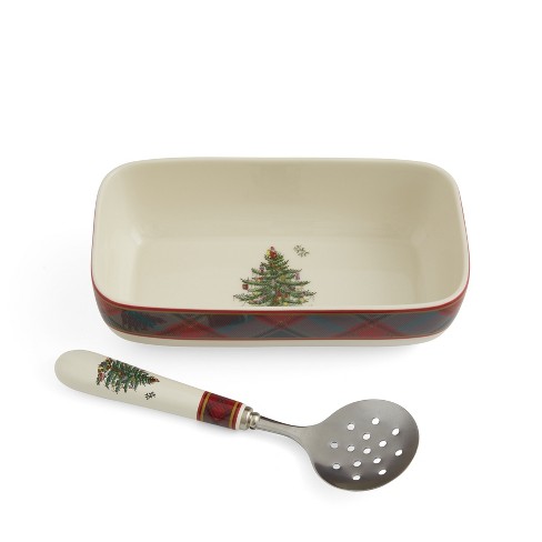Spode Christmas Tree Tartan Rectangle Server With Slotted Spoon - 8 ...