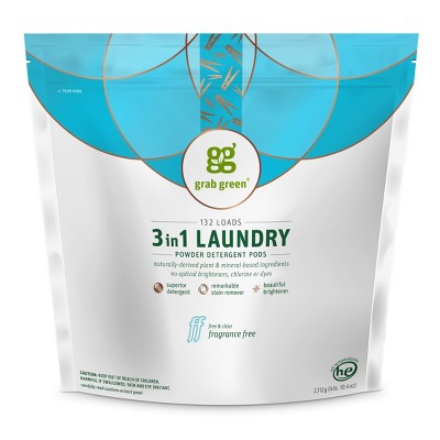 Grab Green 3 In 1 Laundry Detergent Pods, Jumbo Pouch (132 Pods ...