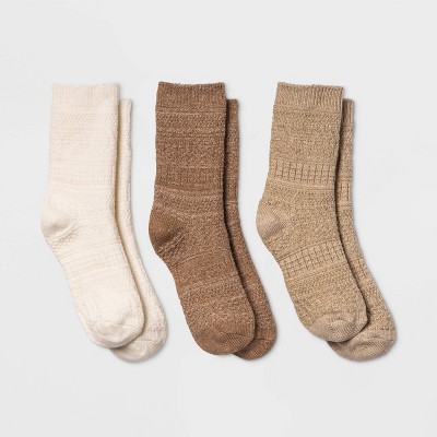 Women's Fine Ribbed Nep 3pk Crew Socks - Universal Thread™ Oatmeal/tan ...