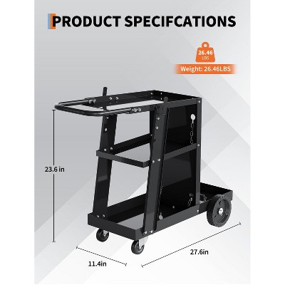 3-Tier Welding Cart – Heavy Duty Steel, 400 lbs Capacity, Higher Handle ...