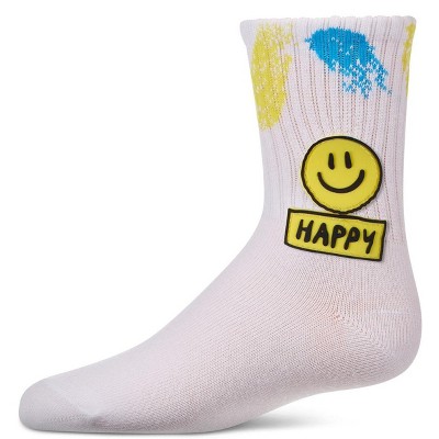 Memoi Girls "Happy Face" Cotton Blend Crew Sock with Splatter Paint ...