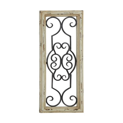 Wood Scroll Window Inspired Wall Decor With Metal Scrollwork Relief ...