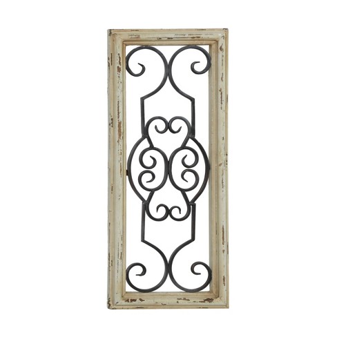 Wood Scroll Window Inspired Wall Decor With Metal Scrollwork Relief ...