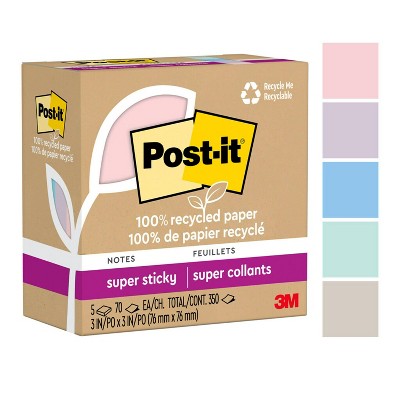 Post-it Recycled Super Sticky Notes 3"x3" Pastels : Target