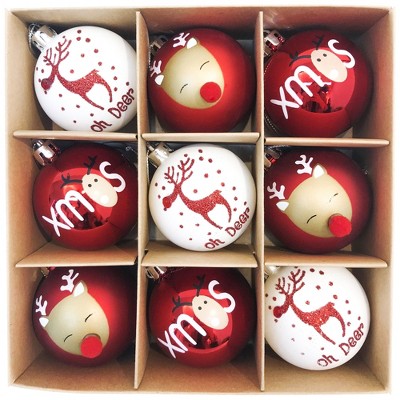 9pc Oh Deer! Reindeer Theme Christmas Ornament Bauble Bundle ...