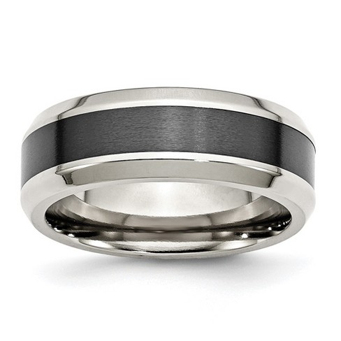 Black Bow Jewelry 8mm Stainless Steel & Black Ceramic Center Beveled ...