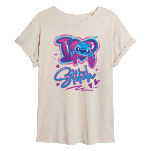 Women's Lilo And Stitch I Love Stitch Oversized Graphic T-shirt - Birch ...