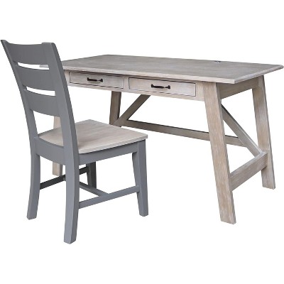 Small Desk With Drawer And Chair Washed Gray/taupe - International ...