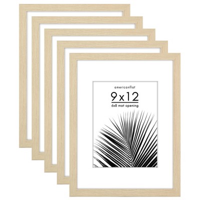 Americanflat 5 Pack Of 9x12 Frames With 6x8 Mat - Plexiglass Cover ...