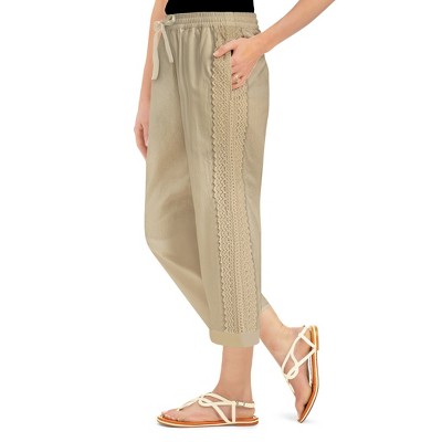Collections Etc Comfortable Lace Trimmed Drawstring Waist Cuffed Capris ...