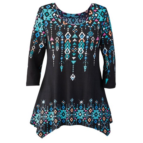 Collections Etc Aztec Inspired Design Scoop Neck Sharkbite Tunic X ...
