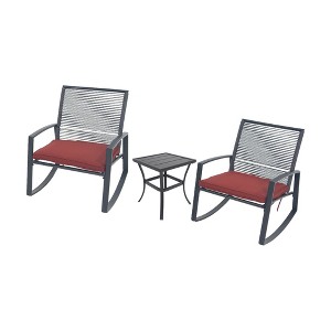 Whisen 3-Piece Outdoor Patio Bistro Metal Rocking Conversation Set With ...