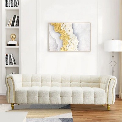 87''modern Long Sofa With Hand-tufted Boucle Upholstery,luxury Comfy 3 ...