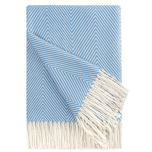 Piccocasa Decorative Throw Blanket With Fringes In Herringbone ...