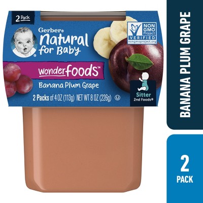 Gerber 2nd Foods Wonderfoods, Banana, Plum & Grape Puree Tub - 8oz/2pk ...