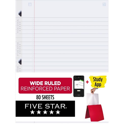 Five Star 80ct Wide Ruled Reinforced Filler Paper : Target