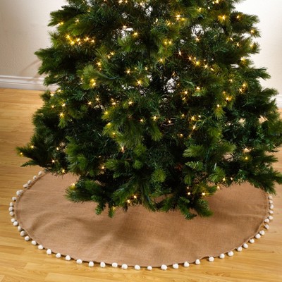 Saro Lifestyle Pompom Design Jute Tree Skirt, 53"x53" Round, Natural ...