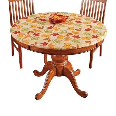 Collections Etc Autumn Leaves Stretch Fit Round Tablecloth Small Light ...