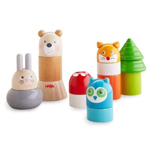 HABA Wooden Stacking Toy Forest Animals, Montessori Wooden Blocks for ...