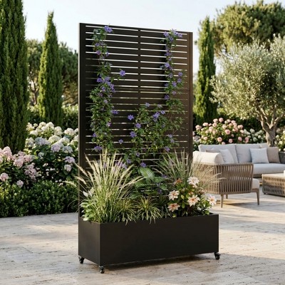73"x35"x16" Metal Planter Box with Trellis and Privacy Screen for ...