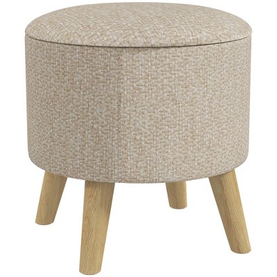 Homcom Storage Ottoman, Round Footstool With Linen Feel Fabric ...
