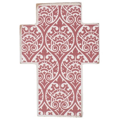 Elanze Designs Damask Pattern Red 4 X 2.75 Wood Cross Block Sign : Target