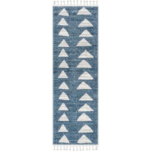 Well Woven Tango Kids Blue Geometric Triangle Stain-resistant Runner ...