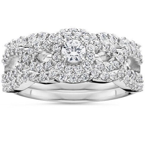 Pompeii3 1 1/10ct Diamond Engagement Bridal Wedding Ring Set 10k White ...