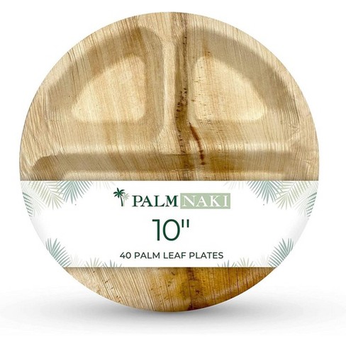 Palm Naki 10"round Palm Leaf Compartment Plates (40 Pack), Disposable ...