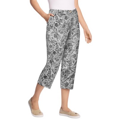 Woman Within Women's Plus Size Freedom Waist Chino Capri - 12 W, Black ...