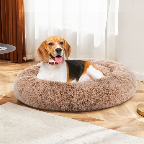 Sweetcrispy Round Dog Bed: Brown Pet Sofa Bed With Supportive Foam And ...