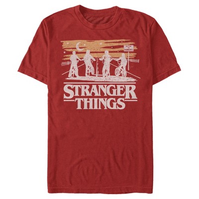 Men's Stranger Things Starry Bike Ride T-shirt - Red - Medium : Target