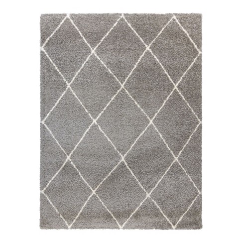 Gertmenian Thayer Diamond Checkered Gray Polyester Plush Shag Area Rug ...