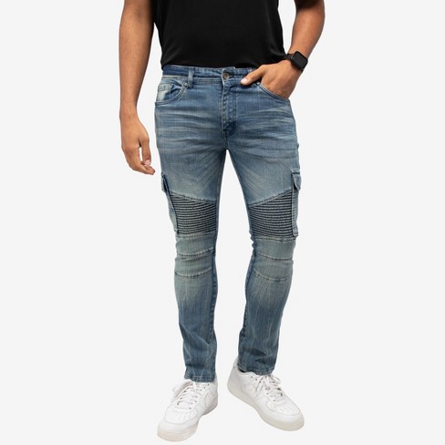 Raw X Men's Skinny Stretch Cargo Moto Jeans In Medium Blue Size 32x30 ...